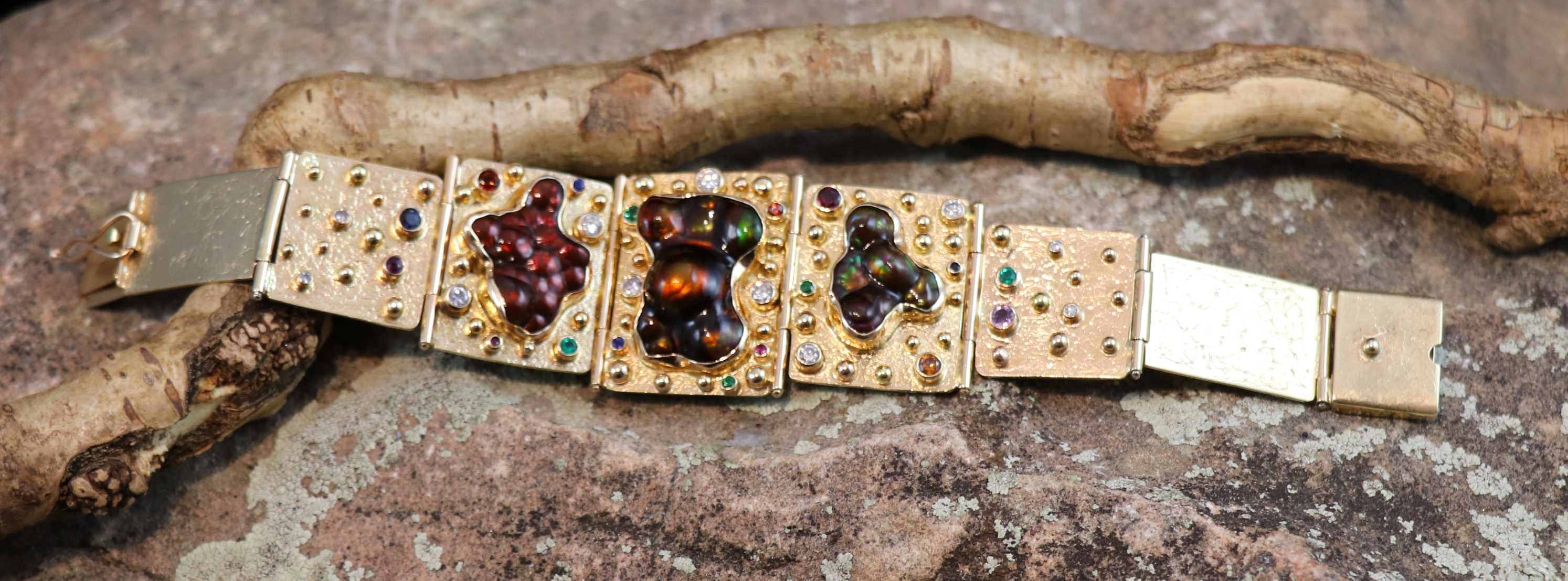 2oz. 14kt Gold 70 Plus cts of Fire Agate Misc Ruby, Sapphire, Emerald 1 ...