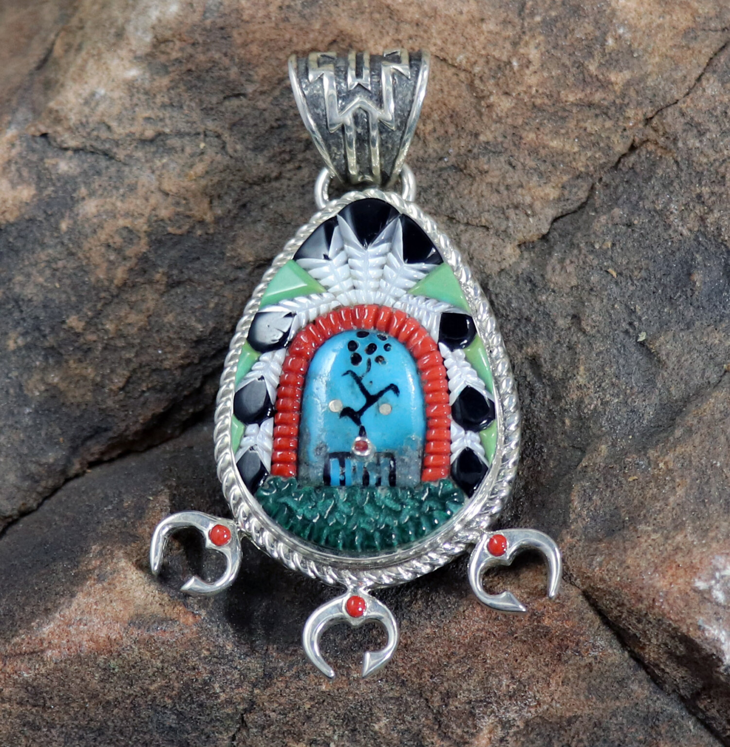 Yei Inlay Pendant with Small Naja’s at Bottom | Legacy Gallery Inc.